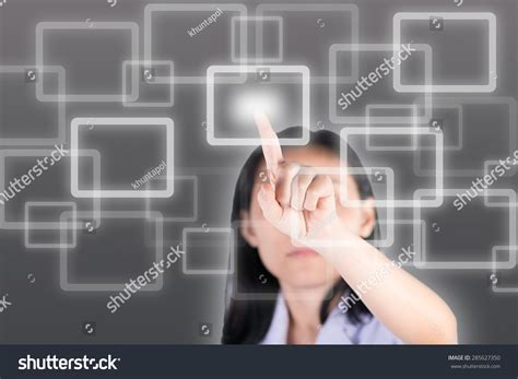 Girl Pushing Button Technology Background Stock Photo 285627350 Shutterstock