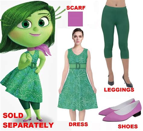 Disgust Costume Dress Shoes Heels Leggings Scarf Sold Separately Inside Out Disguise Cosplay