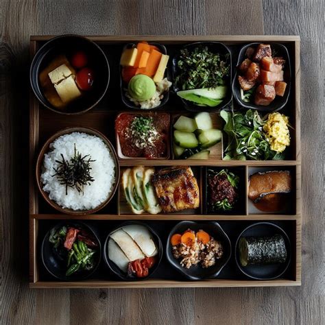 Japanese Bento Box Delight Colorful Compartments Of Sushi Rice Eggs And