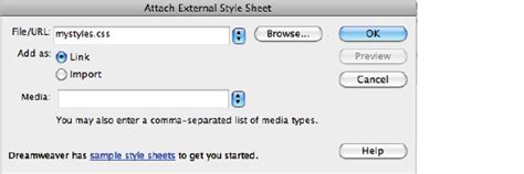 dreamweaver css to html link
