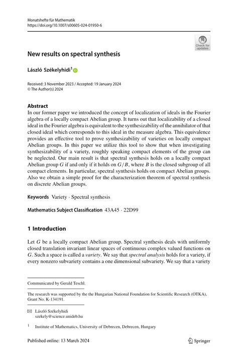 Pdf New Results On Spectral Synthesis