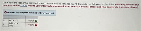 Solved Let Y Have The Lognormal Distribution With Mean 85 4