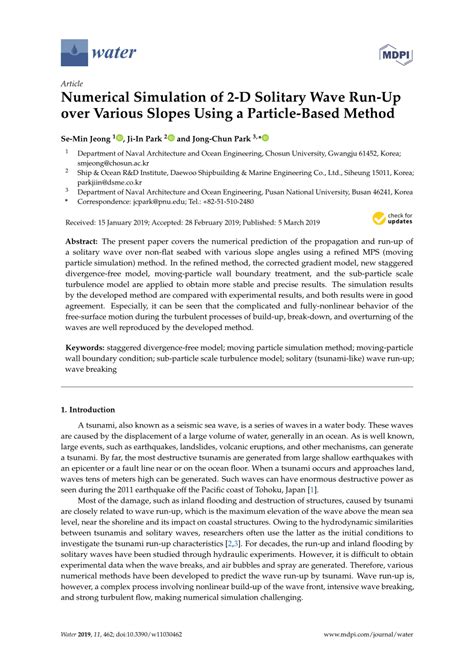Pdf Numerical Simulation Of 2 D Solitary Wave Run Up Over Various Slopes Using A Particle