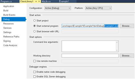 C What Is The Usage Of Debug Start External Program In Visual