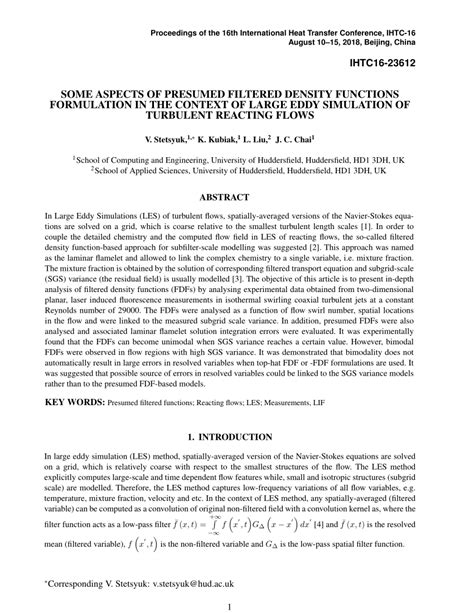 Pdf Some Aspects Of Presumed Filtered Density Functions Formulation