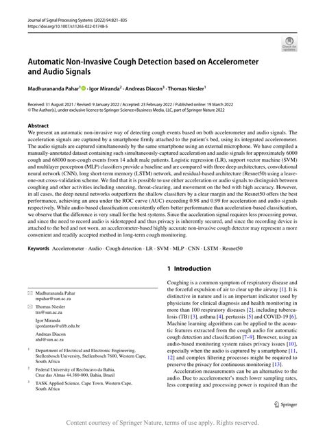 Automatic NonInvasive Cough Detection Based On Accelerometer And Audio Signals Request PDF
