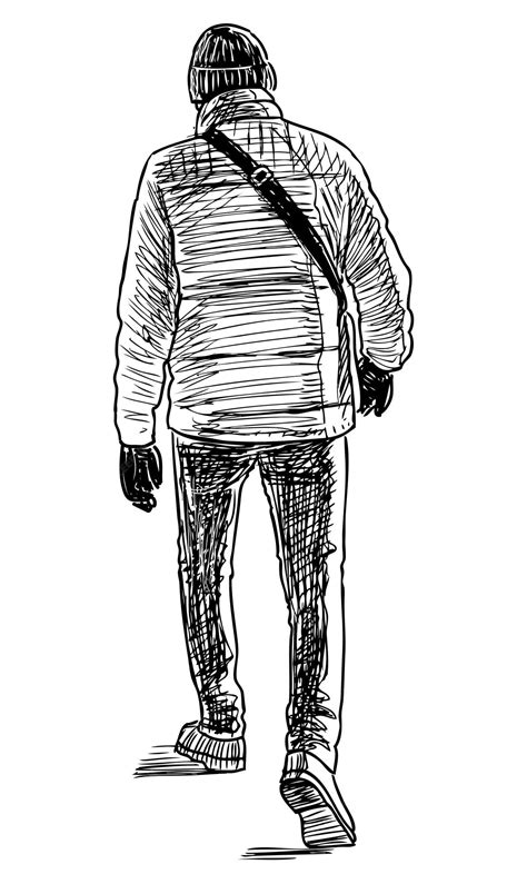 Premium Vector Sketch Of Casual City Man Walking Outdoors Alone