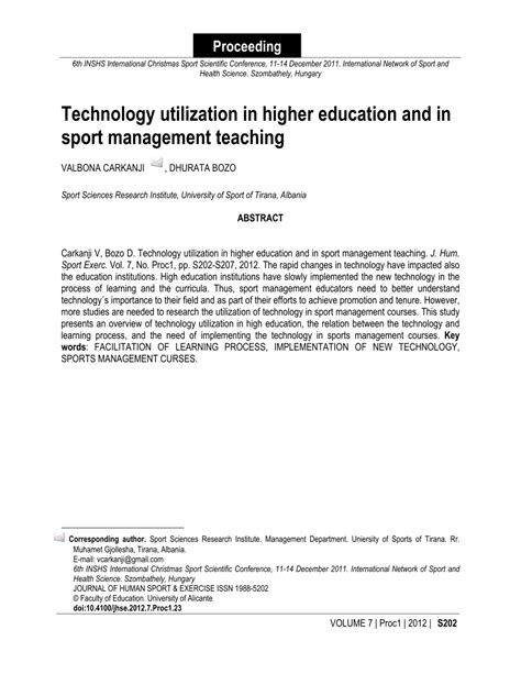 Pdf Technology Utilization In Higher Education And In Sport Management Teaching