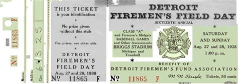 Detroit Firemens Field Day Tickets A Historical Perspective 1922