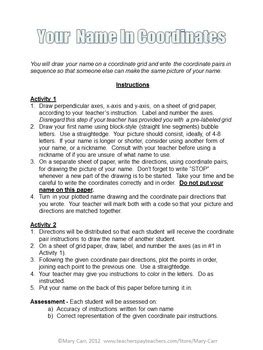 Graphing Letters On The Coordinate Grid Your Name In Coordinates By Mary Carr