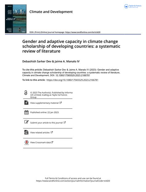 PDF Gender And Adaptive Capacity In Climate Change Scholarship Of Developing Countries A