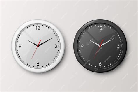 Векторные 3d реалистичные белые и черные настенные офисные часы набор изолированных белых и