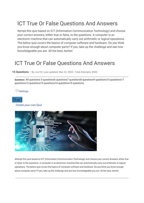SOLUTION Ict True Or False Important Questions For Basic Computer Knowledge Exam Studypool