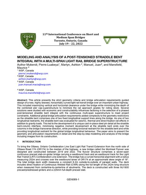 icsmsb modelling and analysis of a post tensioned straddle bent