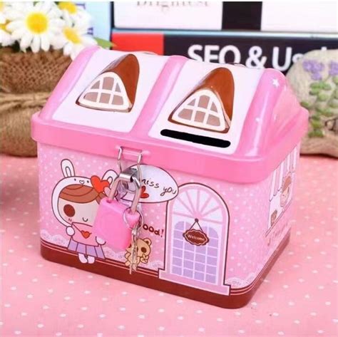 1 Alkansya Or Coin Bank House Design With Padlock And Keys Lazada