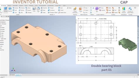 autodesk inventor 3d modeling tutorial double bearing assembly part