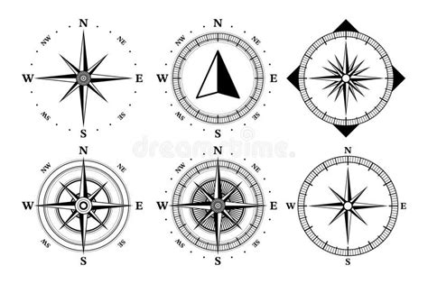 Compass Icons Collection Wind Rose Travel Guide Symbol Geographic Tool Stock Vector