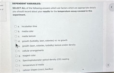 Solved DEPENDENT VARIABLES SELECT ALL Of The Following Chegg Com
