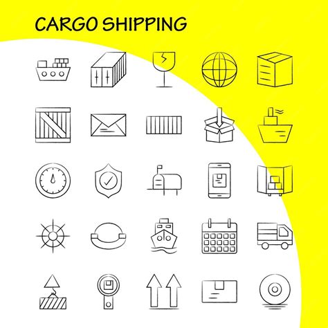 실드 화물 보안 배달 모바일 셀 화물 상자 그림 팩 벡터와 같은 웹 인쇄 및 모바일 Uxui 키트용 화물 운송 손으로 그린 아이콘 무료 벡터