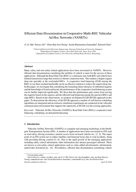 Pdf Efficient Data Dissemination In Cooperative Multi Rsu Vehicular Ad Hoc Networks Vanets