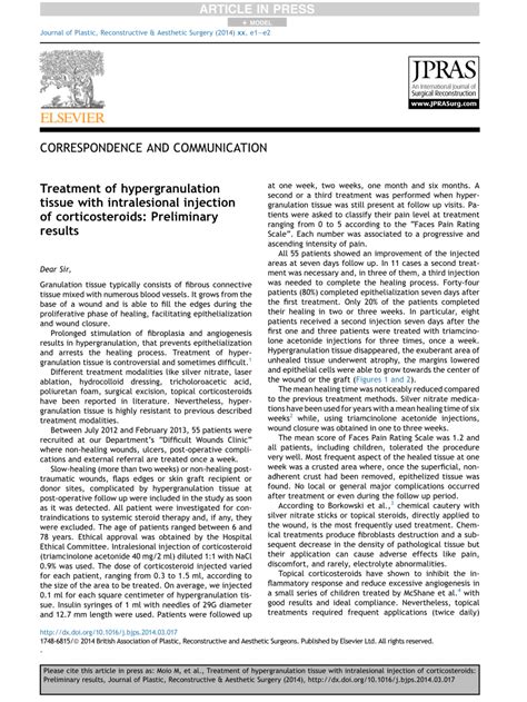 Pdf Treatment Of Hypergranulation Tissue With Intralesional Injection Of Corticosteroids