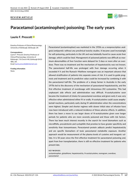 Paracetamol Acetaminophen Poisoning The Early Years