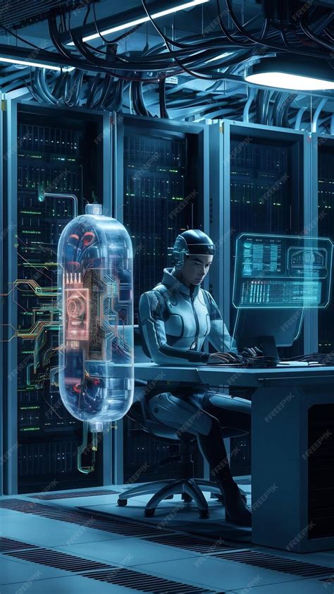 Admin In Data Center Works With Artificial Intelligence Computerized