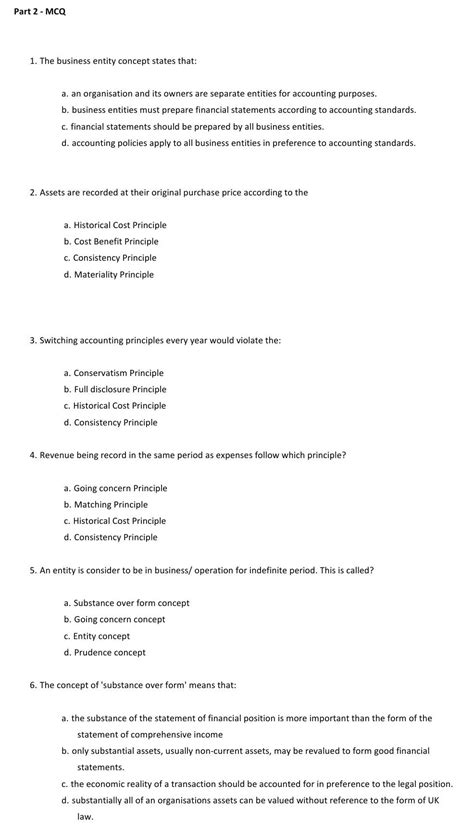 Solved Part 2 Mcq 1 The Business Entity Concept States