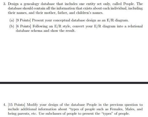Solved 3 Design A Genealogy Database That Includes One