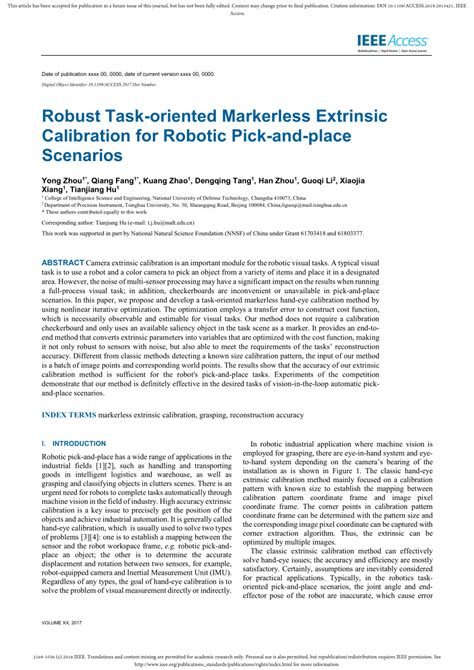 Pdf Robust Task Oriented Markerless Extrinsic Calibration For Robotic