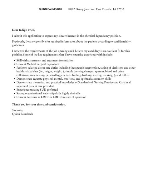 Chemical Dependency Cover Letter Velvet Jobs
