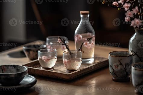 A Captivating Japanese Inspired Sake Presentation With A Traditional