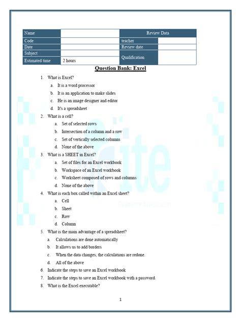 100 Questions About Excel Pdf Microsoft Excel Spreadsheet