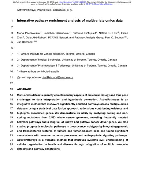 Pdf Integrative Pathway Enrichment Analysis Of Multivariate Omics Data
