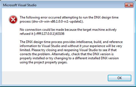 How To Fix Dnx Project Start Up Error In VS