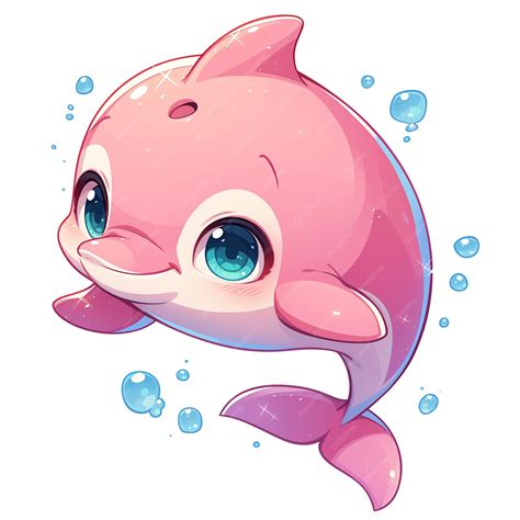 Cute Pink Dolphin Marine Style Illustration Premium Ai Generated Image