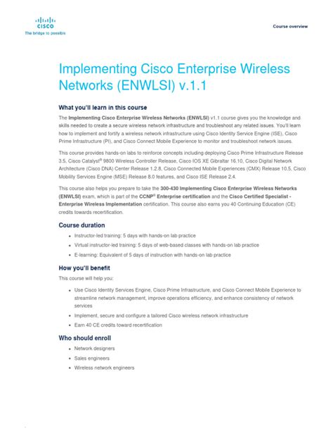 Implementing Cisco Enterprise Wireless Networks Enwlsi Pdf Wireless Lan Computer Network