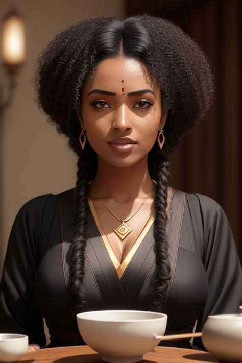 Photo Busty Eritrean Woman Early 20s Curly Hair Wearing Black