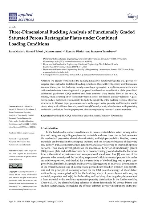 Pdf Three Dimensional Buckling Analysis Of Functionally Graded Saturated Porous Rectangular