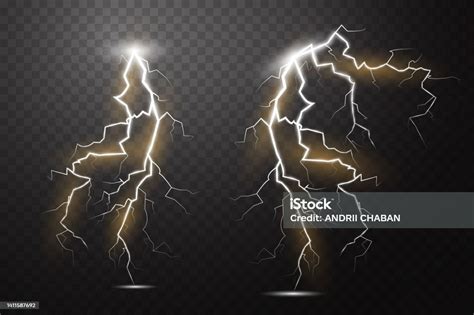 매직 번개와 밝은 조명 효과의 세트 벡터 일러스트 레이 션 Strikeforce에 대한 스톡 벡터 아트 및 기타 이미지 Strikeforce 기후 묘사 날씨 Istock