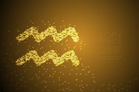 반짝 스타 패턴 물병자리 조디악 기호 셰이프를 추상 별자리 개념 디자인의 골드 컬러 일러스트 레이 션의 갈색 그라데이션 배경