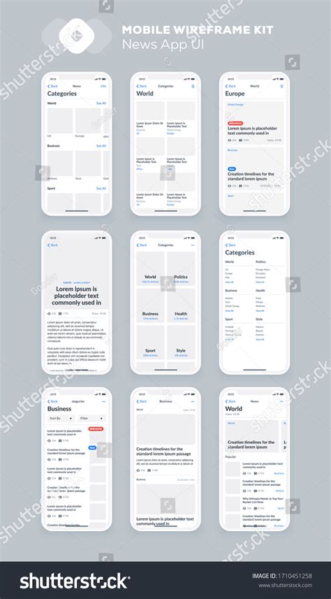 Wireframe Ui Kit Smartphone Mobile App Stock Vector Royalty Free Shutterstock