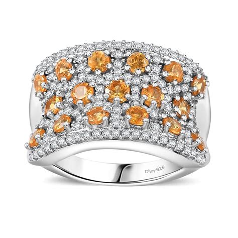 Garnet White Zircon Round 925 Sterling Silver Rhodium Plated Cluster