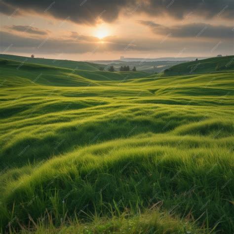 Green Grassland Under Clear Premium Ai Generated Image
