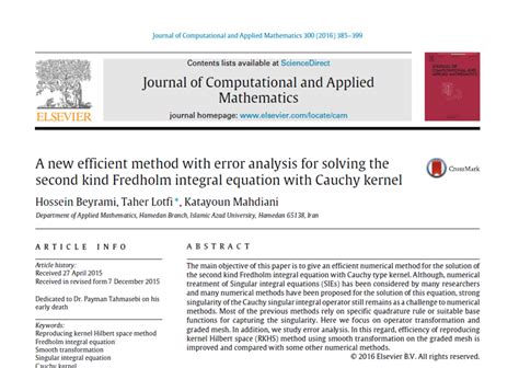Pdf A New Efficient Method With Error Analysis For Solving The Second Kind Fredholm Integral
