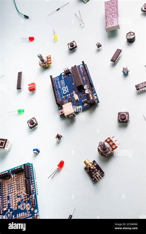 Sankt Petersburg Russia February Arduino UNO Board On Light Background Micro