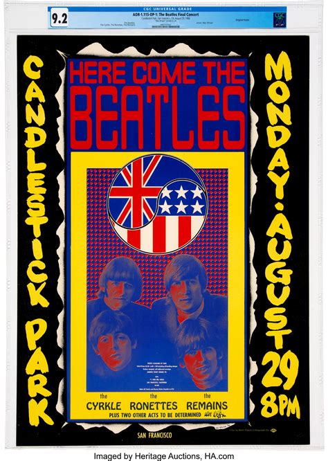 The Beatles 1966 Candlestick Park Final Show Poster Signed By Wes Lot