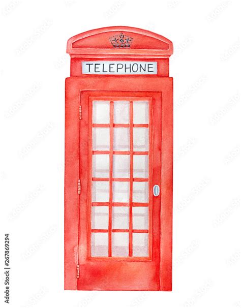Poster British Red Telephone Box Watercolor Illustration Wall Art