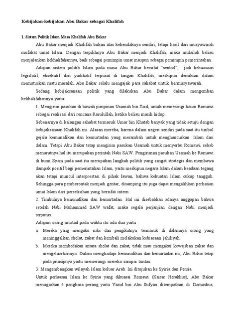Kebijakan-Kebijakan Khalifah Abu Bakar | PDF