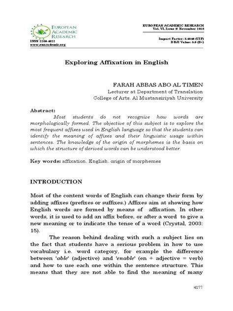 Exploring Affixation In English Pdf Word Part Of Speech